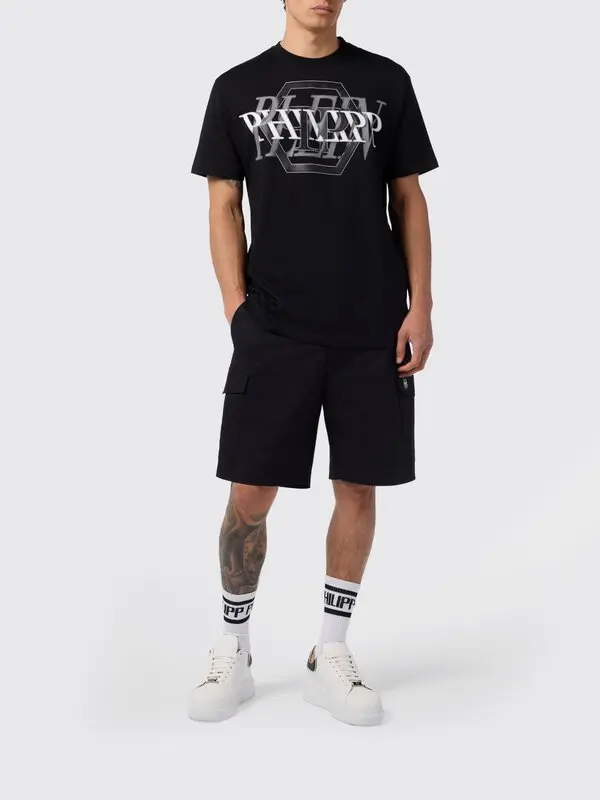 Philipp Plein Crew Neck Cotton Jersey T-shirt With Monogram Logo Print