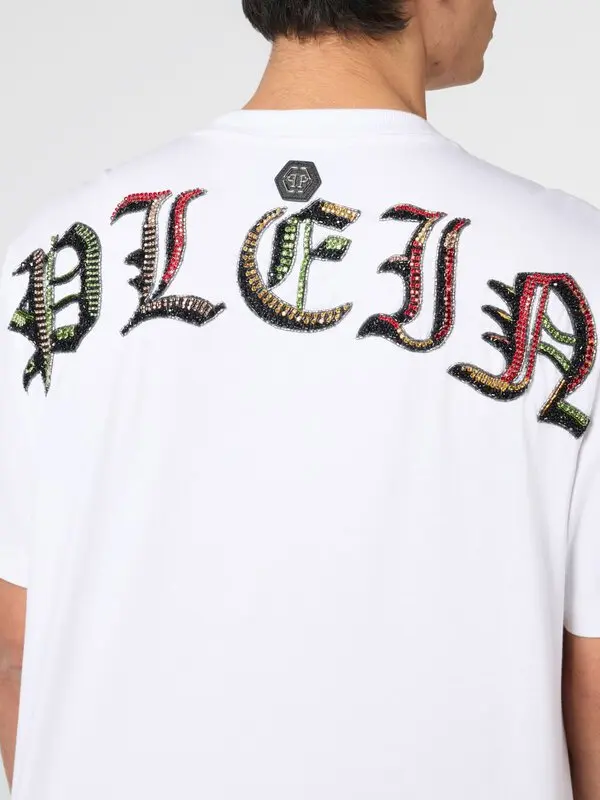 Philipp Plein Cotton Jersey T-shirt With Embroidered Skull And Beads