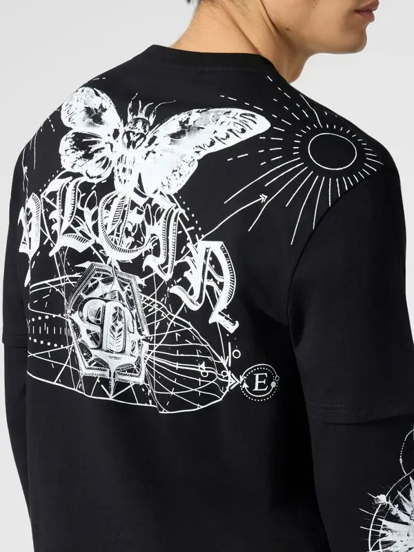 Philipp Plein Long-sleeved Cotton T-shirt With Graphic Logo Print