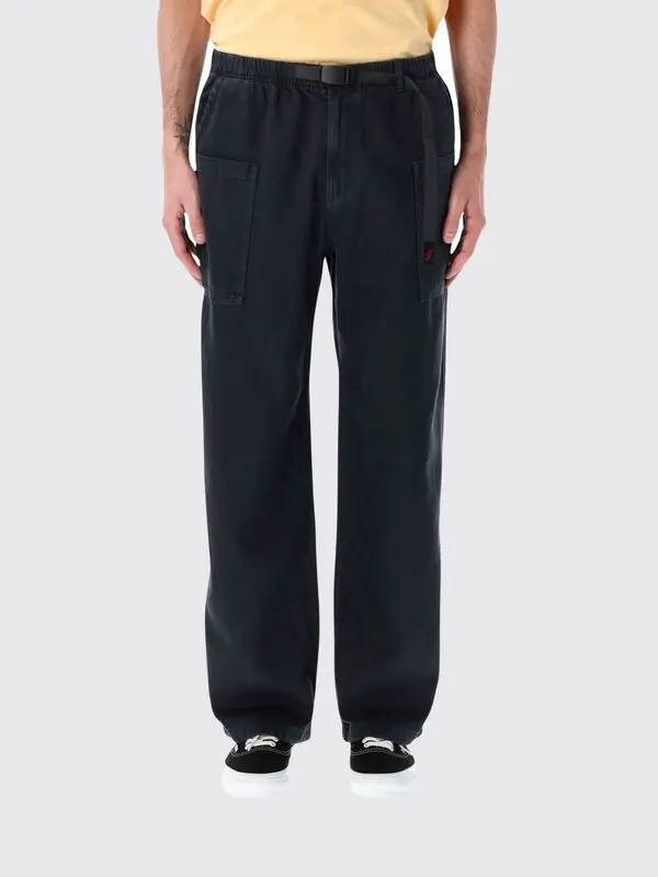 Gramicci Wide Leg Cargo Trousers In Hemp And Cotton Blend - Black