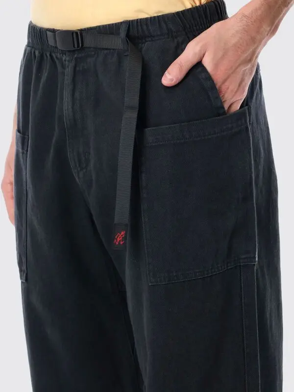 Gramicci Wide Leg Cargo Trousers In Hemp And Cotton Blend - Black