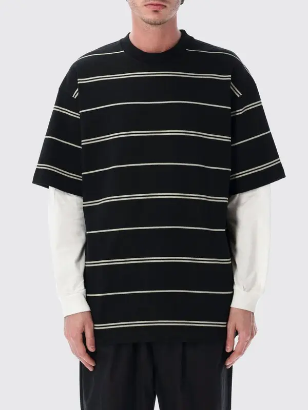 Comme Des Garçons Double-layer Long-sleeved Striped Cotton T-shirt