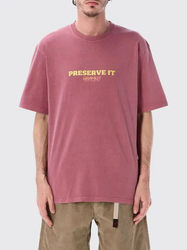 Gramicci Relaxed Fit Cotton T-shirt With Graphic Print And Dropped Shoulders - Amaranth