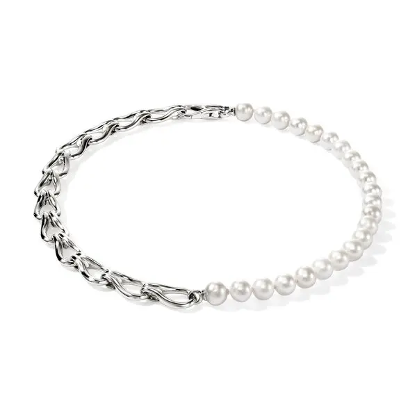 John Hardy And Pearl Link Necklace - Sterling Silver