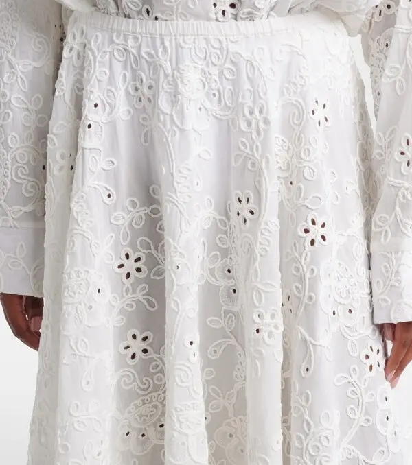 Norma Kamali Broderie Anglaise Cotton Midi Skirt