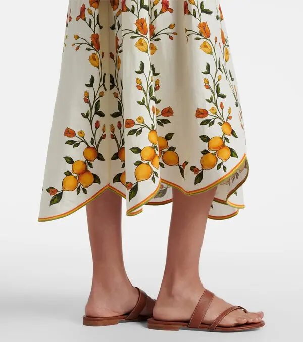 Farm Rio Lemon Bouquet Linen-blend Midi Skirt