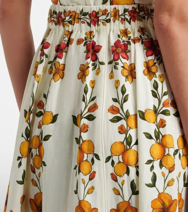 Farm Rio Lemon Bouquet Linen-blend Midi Skirt