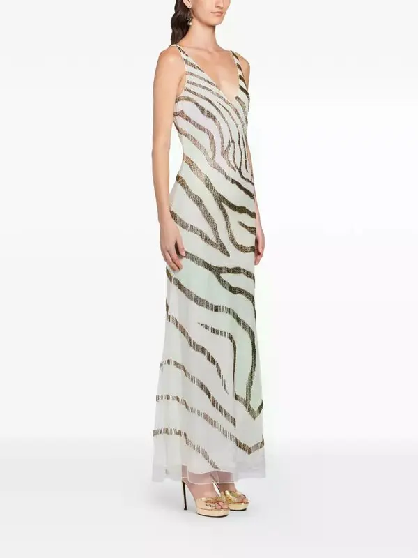 Roberto Cavalli Zebra Bead Embroidered Gown