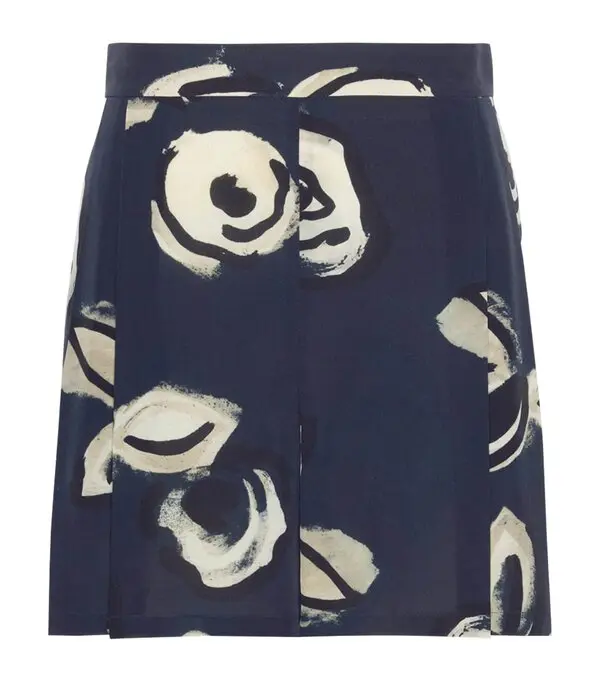 Max Mara Printed Silk Shorts With Tie Sash - Navy