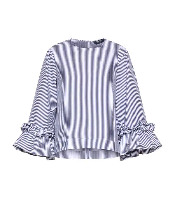 Max Mara Striped Cotton Blouse With Ruffle Cuffs