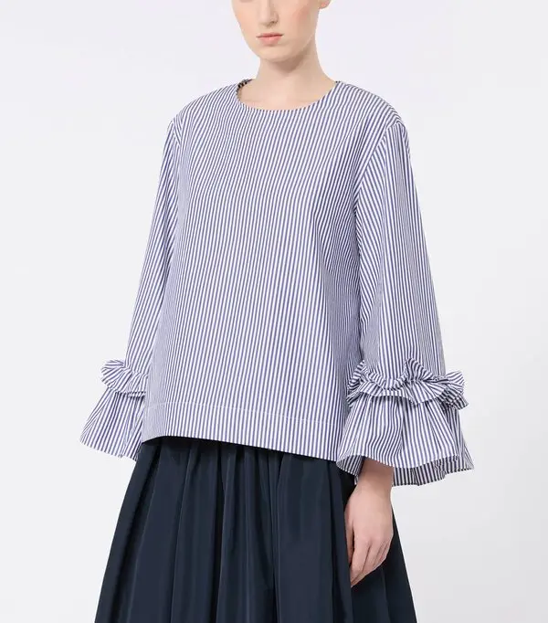 Max Mara Striped Cotton Blouse With Ruffle Cuffs