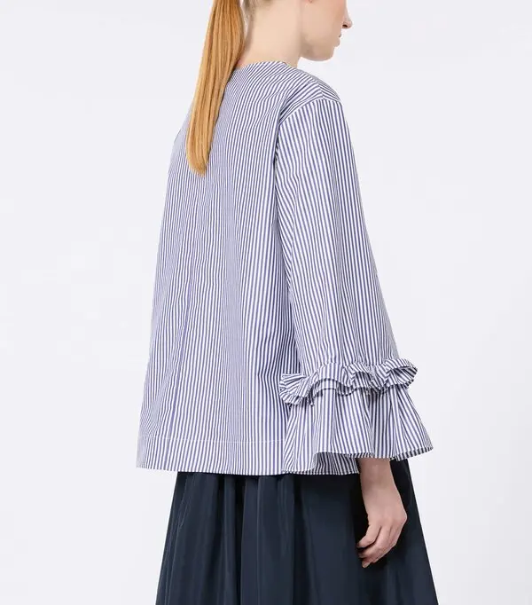 Max Mara Striped Cotton Blouse With Ruffle Cuffs