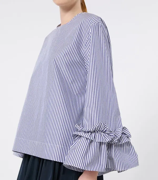 Max Mara Striped Cotton Blouse With Ruffle Cuffs