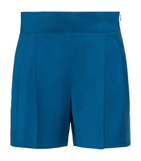 Max Mara Virgin Wool Pleated Shorts - Navy