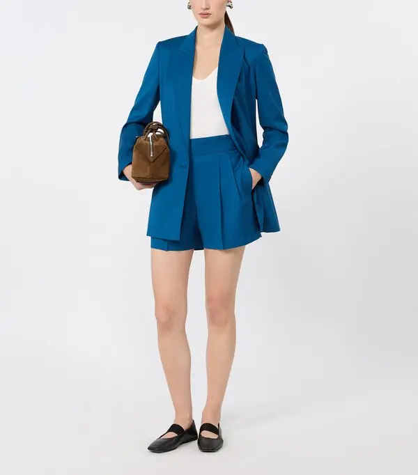 Max Mara Virgin Wool Pleated Shorts - Navy