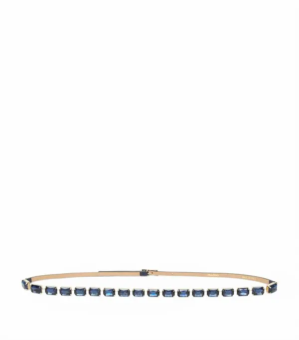 Max Mara Leather Jewelled Belt - Navy