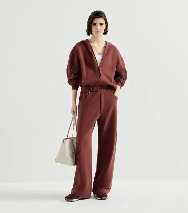 Brunello Cucinelli French Terry Zip-front Hoodie With Monili Beading - Red