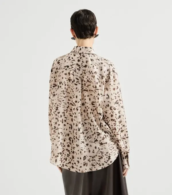 Brunello Cucinelli Silk Lynx Print Relaxed Fit Shirt