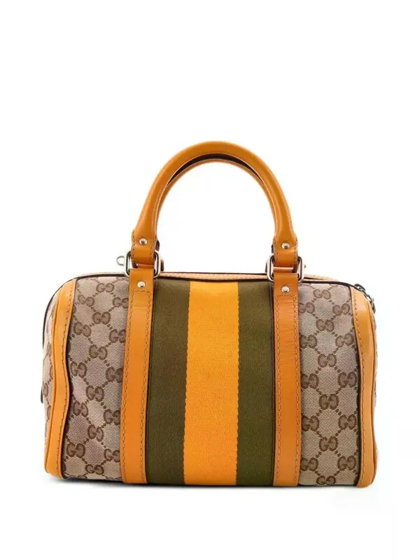 Gucci Vintage Web Boston Bag Gg Canvas Small Satchel