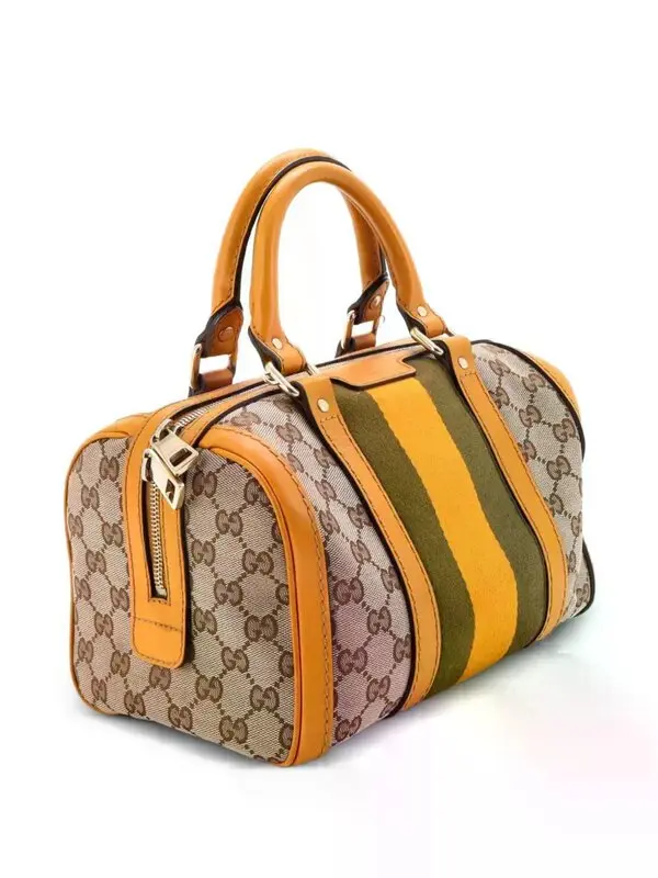 Gucci Vintage Web Boston Bag Gg Canvas Small Satchel