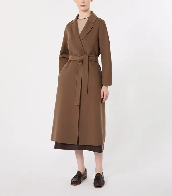 Max Mara Virgin Wool Belted Wrap Coat - Brown