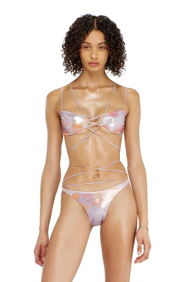 DIESEL® Metallic Floral Print Bikini Top - Violet