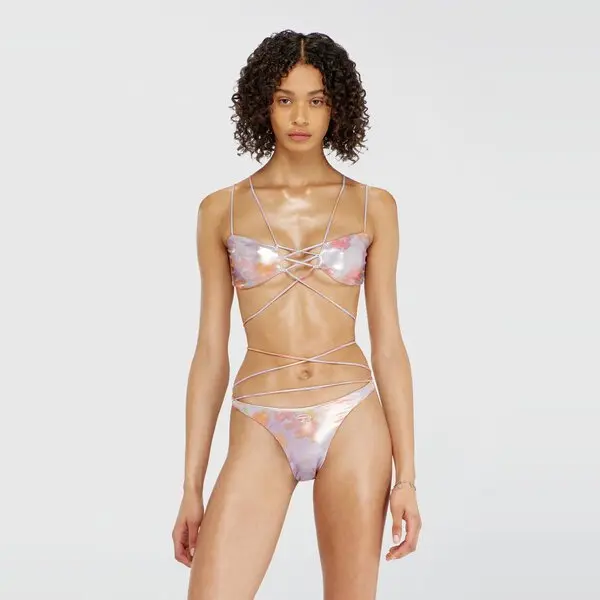 DIESEL® Metallic Floral Print Bikini Top - Violet