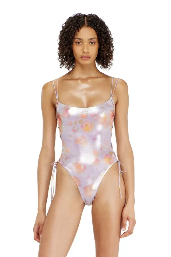 DIESEL® Floral Metallic Lace-up One-piece Swimsuit - Violet