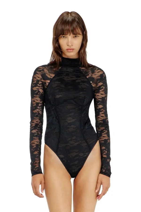 DIESEL® Long-sleeve Lace Bodysuit With Open Back - Black