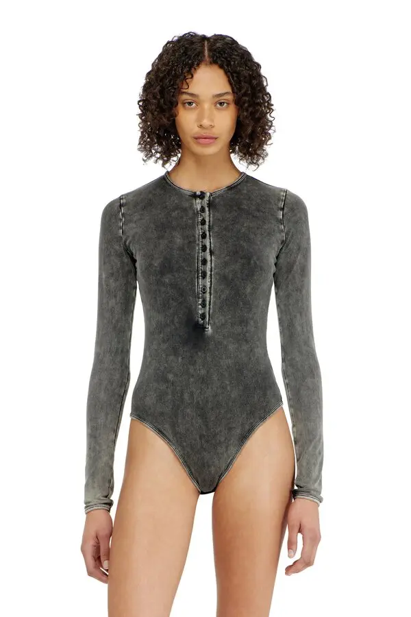 DIESEL® Cotton Bodysuit With Buttoned Front And Washed Effect - Grey