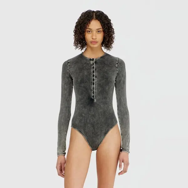 DIESEL® Cotton Bodysuit With Buttoned Front And Washed Effect - Grey