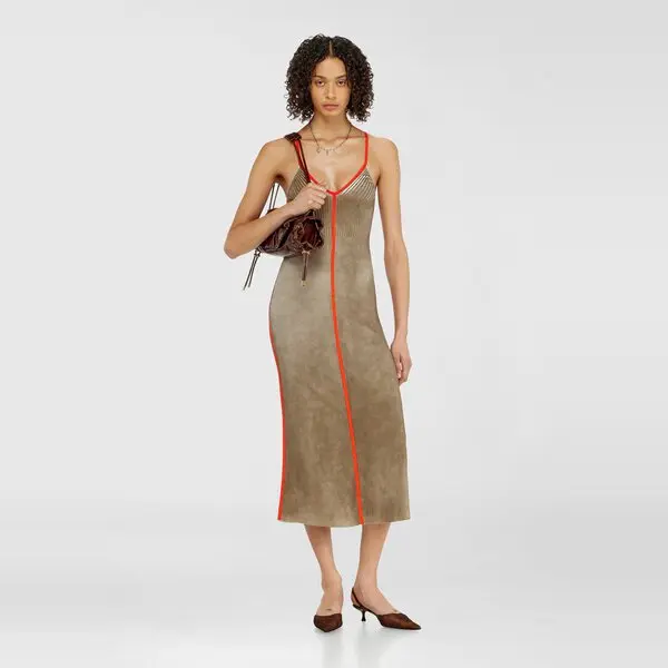 DIESEL® Rib-knit Midi Cami Dress With Contrast Bands - Multicolor