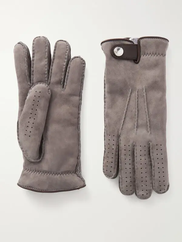 Brunello Cucinelli Suede Gloves With Leather Trim - Gray