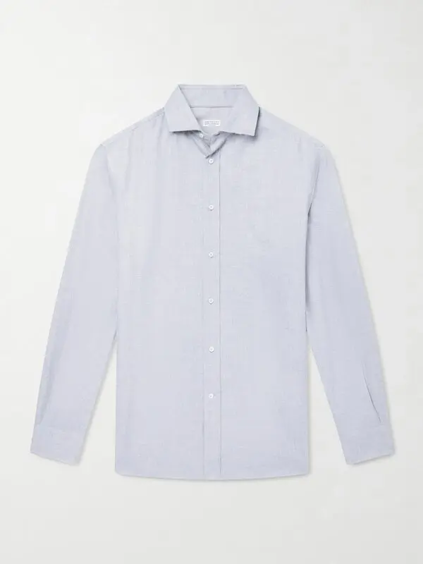 Brunello Cucinelli Herringbone Cotton And Lyocell-blend Shirt - Gray