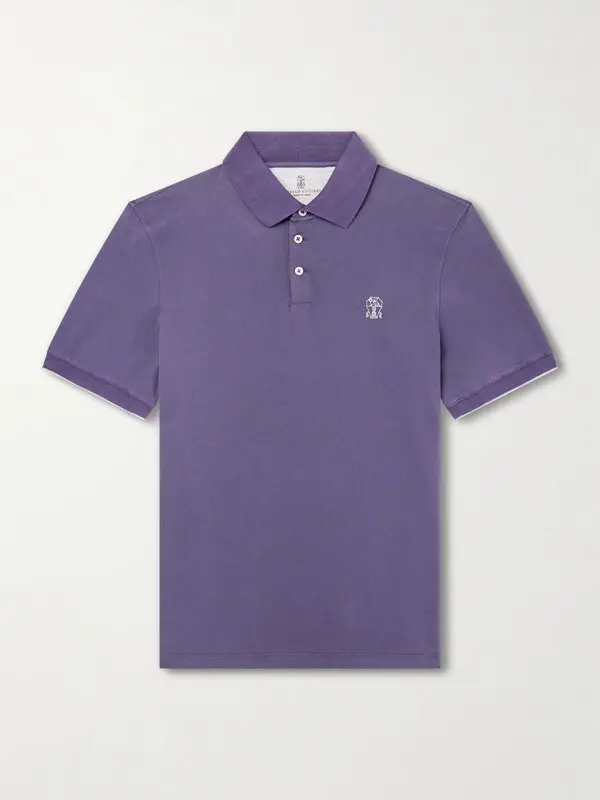 Brunello Cucinelli Logo-embroidered Cotton-piqué Polo Shirt - Purple