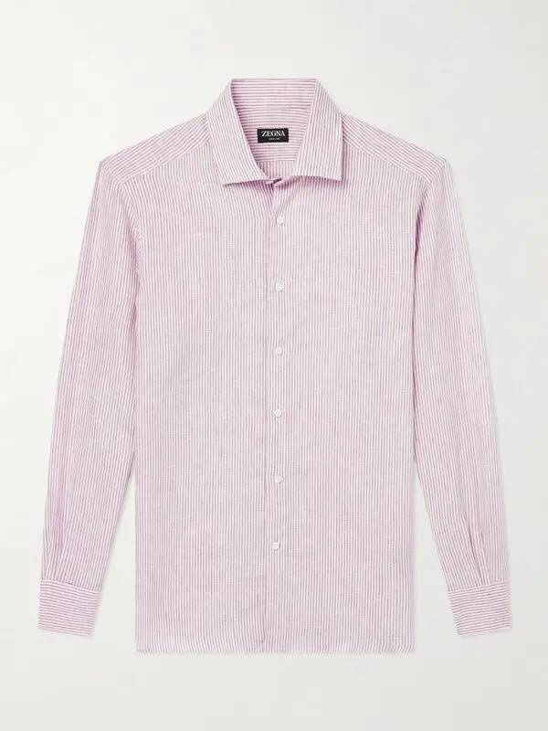 Zegna Striped Linen Shirt - Pink