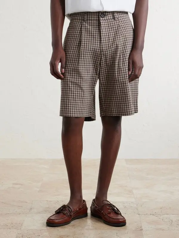 Oliver Peoples Leaman Pleated Checked Cotton-blend Shorts