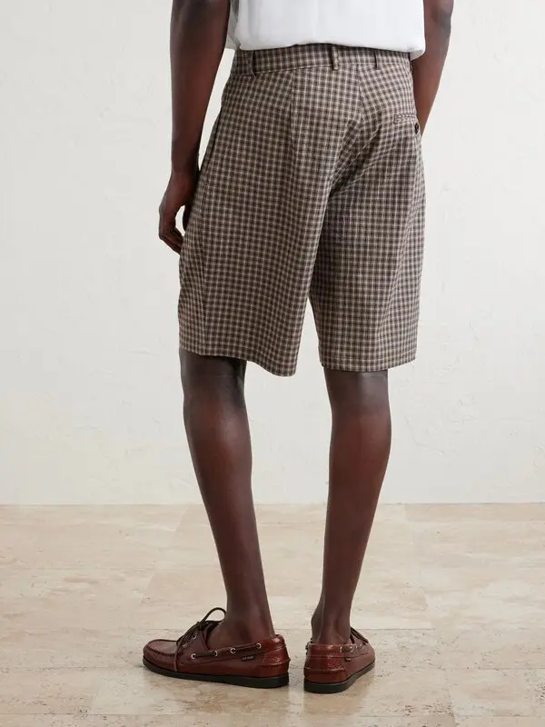 Oliver Peoples Leaman Pleated Checked Cotton-blend Shorts