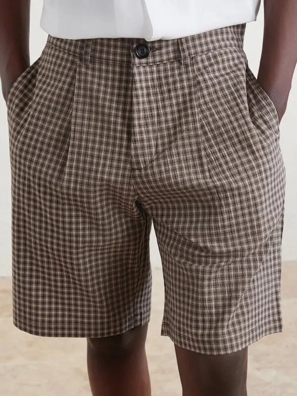 Oliver Peoples Leaman Pleated Checked Cotton-blend Shorts