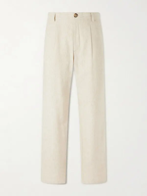 Oliver Peoples Morton Pleated Cotton And Linen-blend Trousers - Neutrals