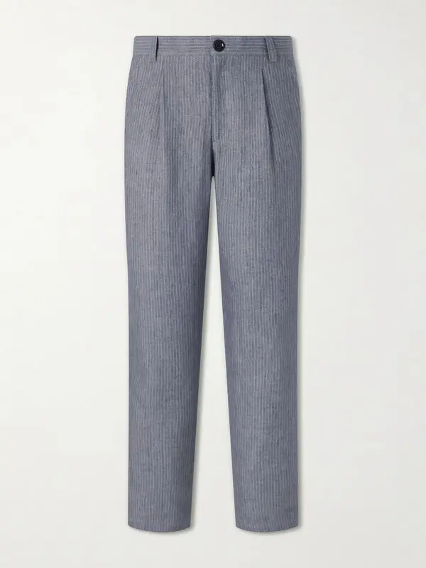 Oliver Peoples Morton Straight-leg Pleated Striped Linen Trousers - Gray