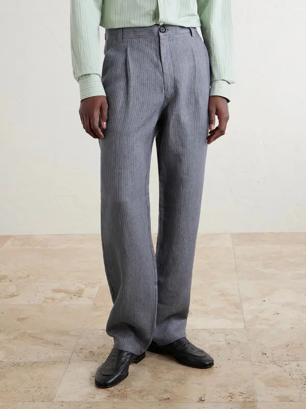 Oliver Peoples Morton Straight-leg Pleated Striped Linen Trousers