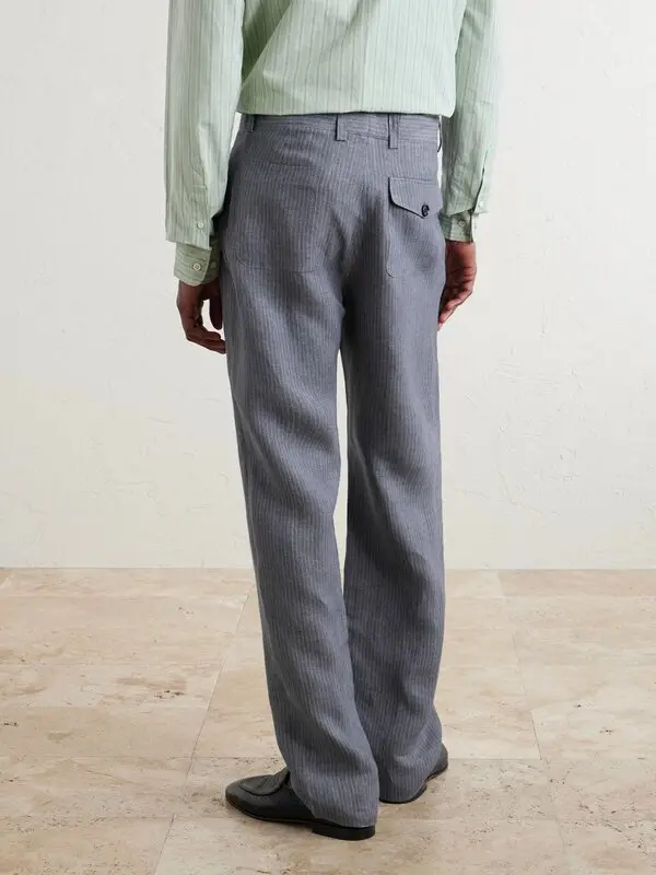 Oliver Peoples Morton Straight-leg Pleated Striped Linen Trousers