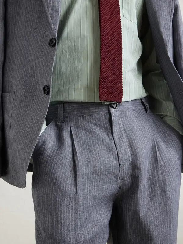 Oliver Peoples Morton Straight-leg Pleated Striped Linen Trousers
