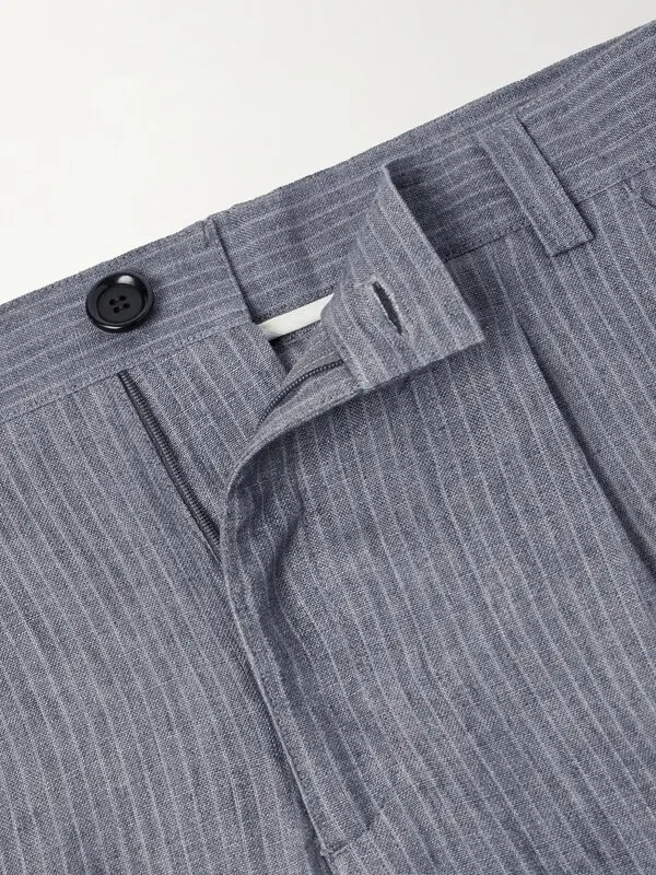 Oliver Peoples Morton Straight-leg Pleated Striped Linen Trousers