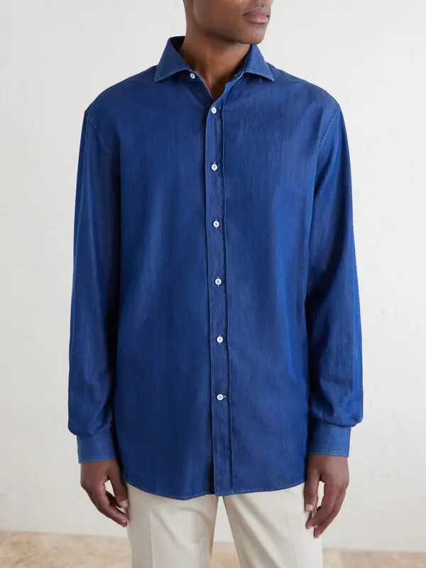 Brunello Cucinelli Cutaway-collar Cotton-chambray Shirt
