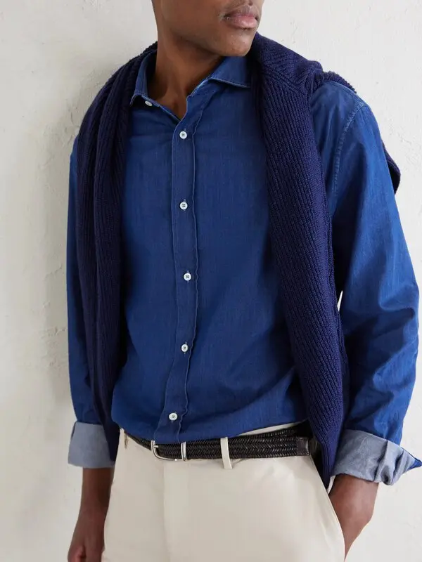Brunello Cucinelli Cutaway-collar Cotton-chambray Shirt