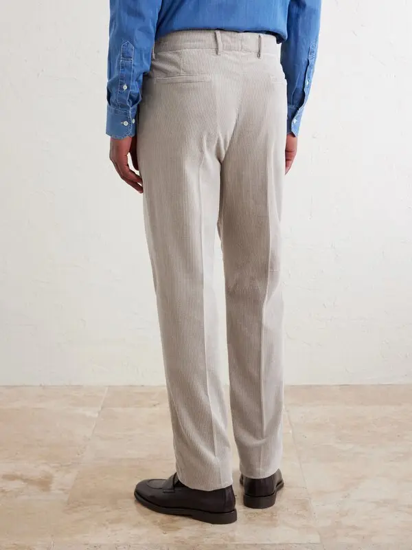 Brunello Cucinelli Tapered Pleated Cotton-corduroy Trousers - Neutrals