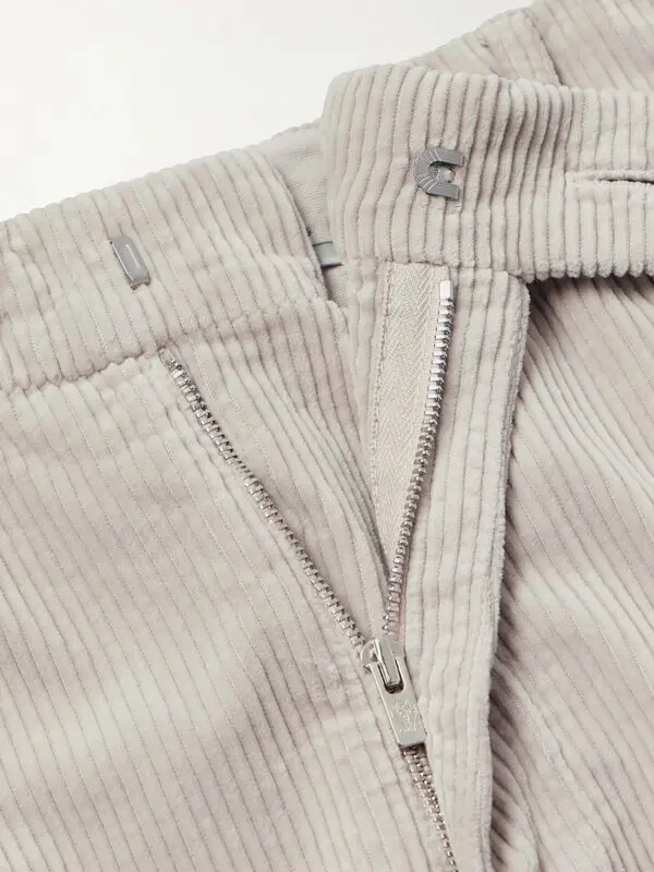 Brunello Cucinelli Tapered Pleated Cotton-corduroy Trousers - Neutrals