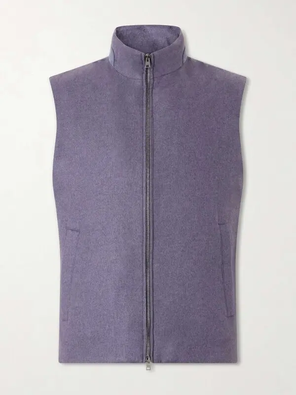 Herno Leather Trimmed Silk And Cashmere-blend Vest - Purple